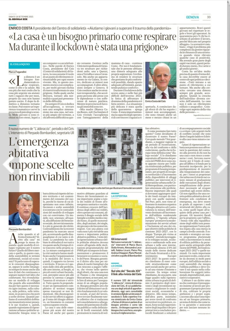 Il Secolo XIX - 18/09/2021 - Centro di Solidarietà di Genova