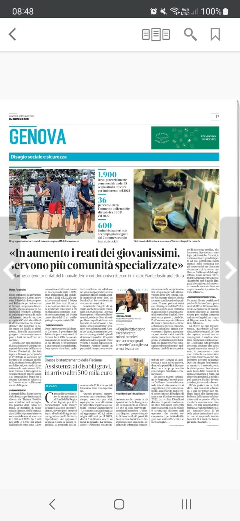 Il Secolo XIX - 11/09/2023 - Centro di Solidarietà di Genova
